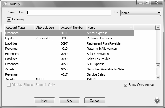 CenterPoint® Accounting - Filtering the Account List in Transactions