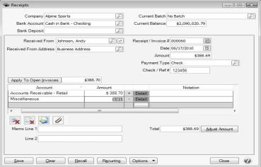CenterPoint® Accounting - Enter a Receipt Applied to Customer Open Invoices