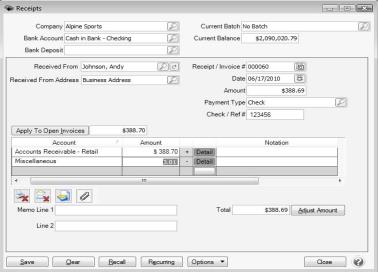 CenterPoint® Accounting - Enter a Receipt Applied to Customer Open Invoices