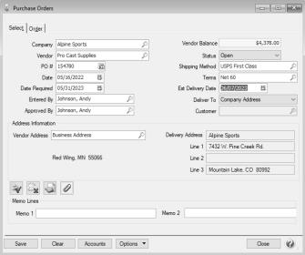 CenterPoint® Accounting - Create a Purchase Order (with the Inventory ...