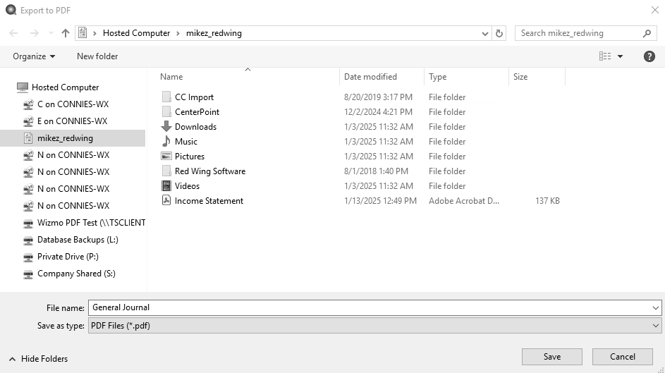 CenterPoint® Accounting - Red Wing® Cloud Services – Export Reports