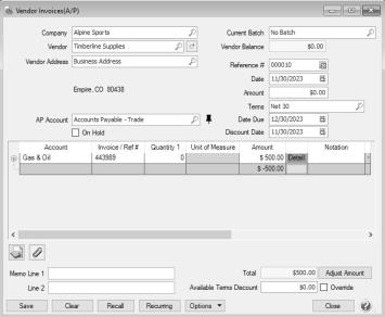 CenterPoint Accounting - Enter a Vendor Invoice