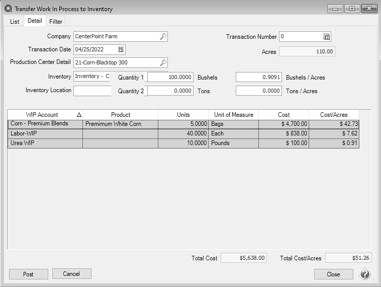 CenterPoint® Accounting for Agriculture - Transfer Work In Process ...