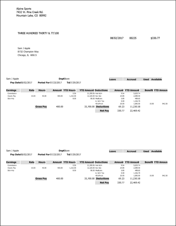 Check Type And Stub Type Examples For Payroll Check Stub Stub