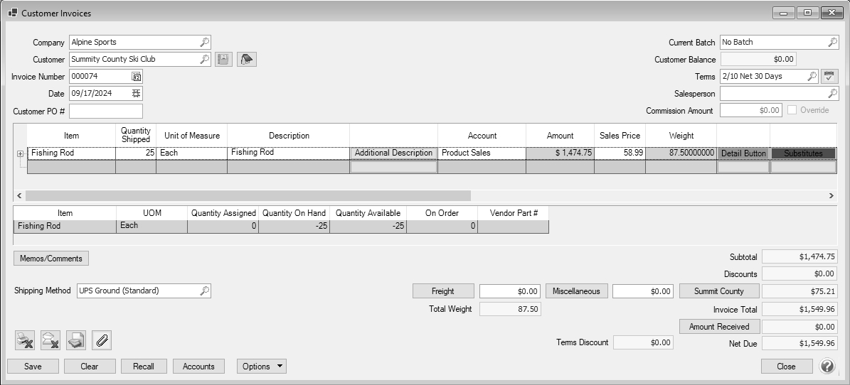 CenterPoint® Accounting - Customer Invoices - Quick Entry