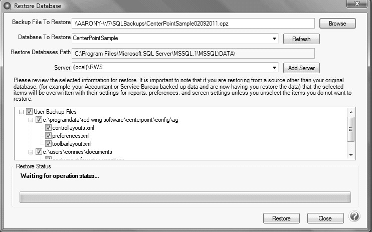 CenterPoint® Accounting for Agriculture - Back Up and/or Restore a Network Database