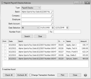 CenterPoint® Payroll - Reprint Payroll Checks/Advices
