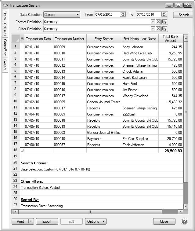 CenterPoint® Accounting - Transaction Search