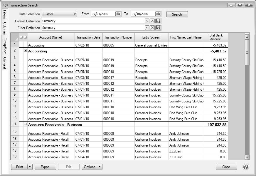 CenterPoint® Accounting - Transaction Search