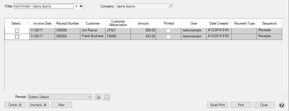 CenterPoint® Accounting - Print/Reprint or Email/Resend Receipts