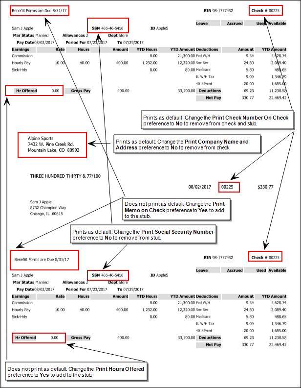 CenterPoint® Payroll - Printing Payroll Checks Preference - Check Type ...